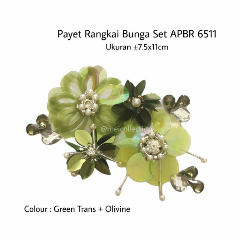 Jual payet bunga 3d rangkai APBR 6511 sequin permata sage green hijau ...