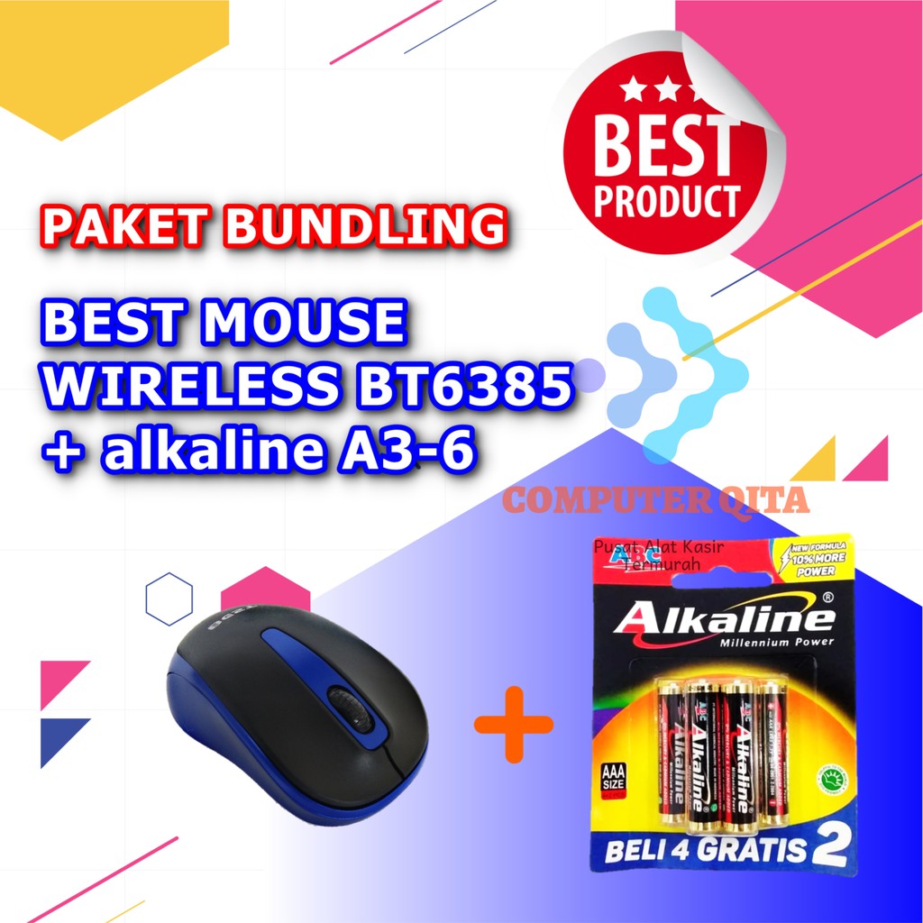 Jual BEST MOUSE WIRELESS BT6385 / BT-6385 + Baterai Alkaline A3 ISI 6 ...