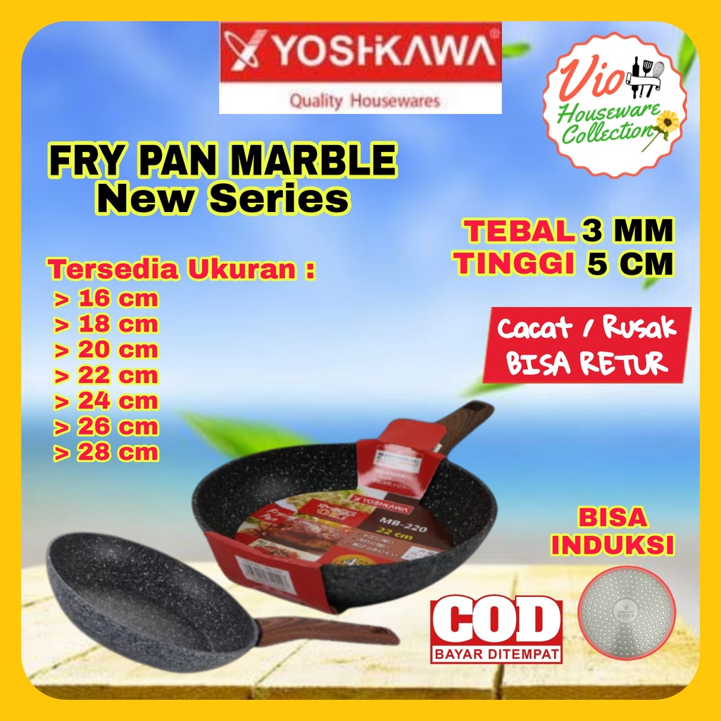 Jual Yoshikawa Wajan Penggorengan Keramik Marble Anti Lengket 10cm - 28cm Fry Pan | Shopee Indonesia