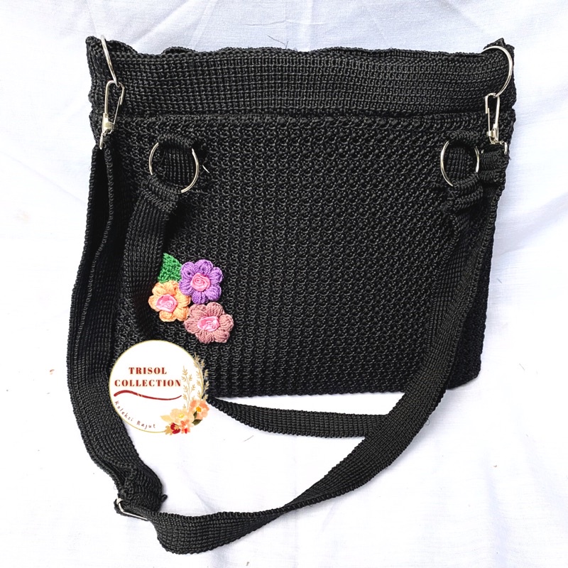 Jual TAS SELEMPANG RAJUT BUNGA / SLINGBAG RAJUT / FLAP BAG / TAS DUA ...