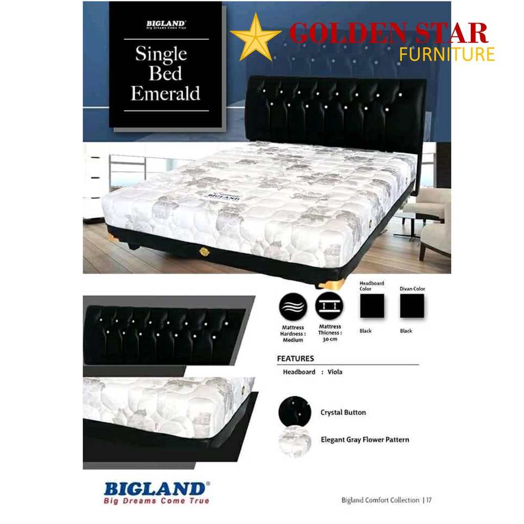 Jual SET kasur single bed Emerald BIGLAND spring bed 120/160/180 ...
