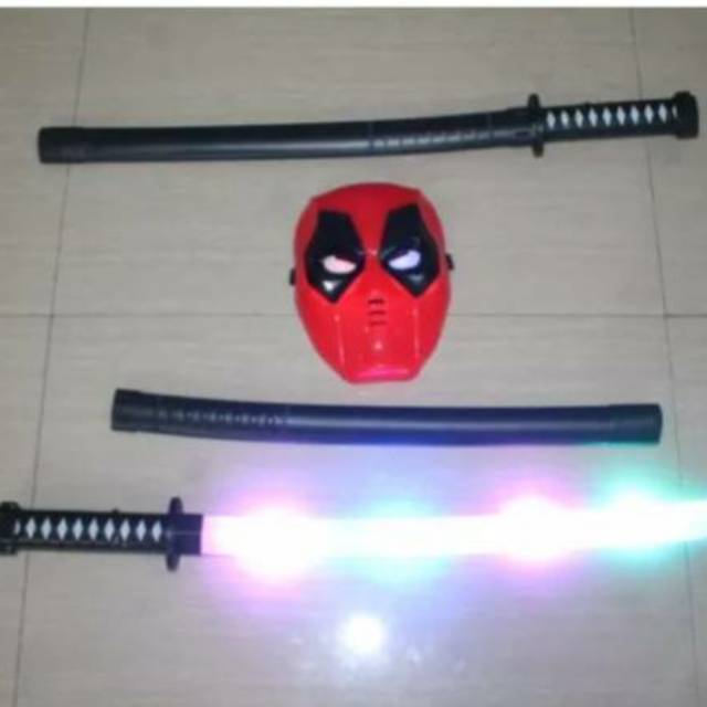 Jual mainan anak pedang led topeng deadpool sensor gerak nyala ada ...