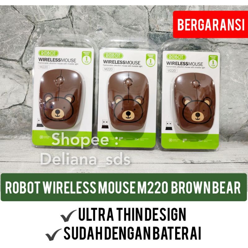 Jual Mouse Wireless Robot M220 Brown Bear Garansi Resmi 1 Tahun Mouse ...
