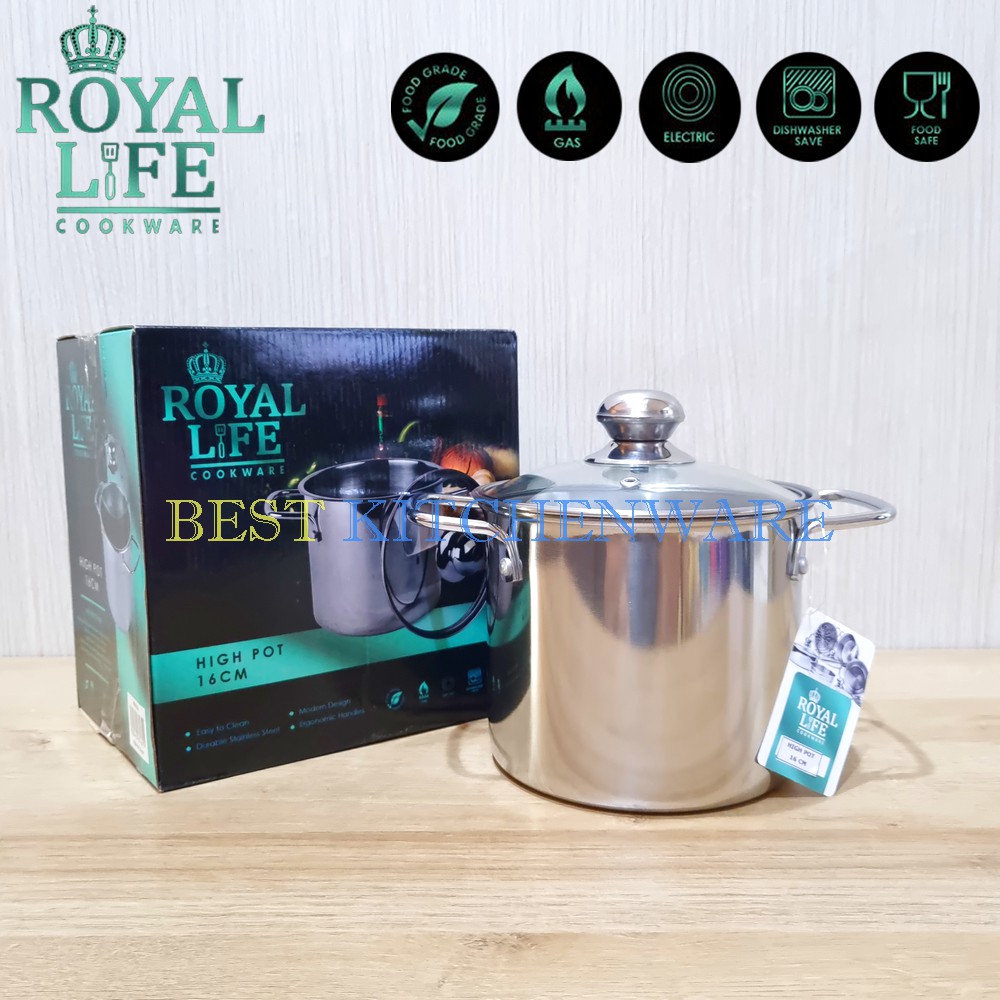 Jual ROYAL LIFE 16cm High Pot / Panci Stock Pot Stainless + Penutup ...