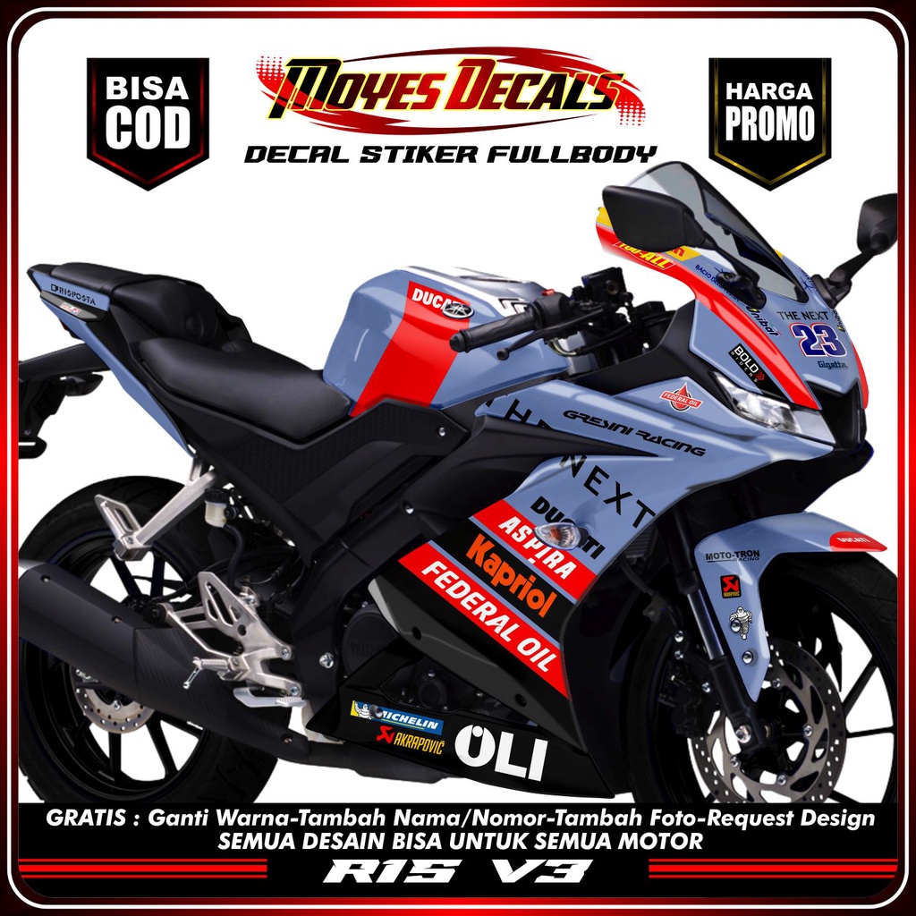 Jual COD Decal stiker striping r15 v3 stiker motor r15 v3 stiker yamaha ...