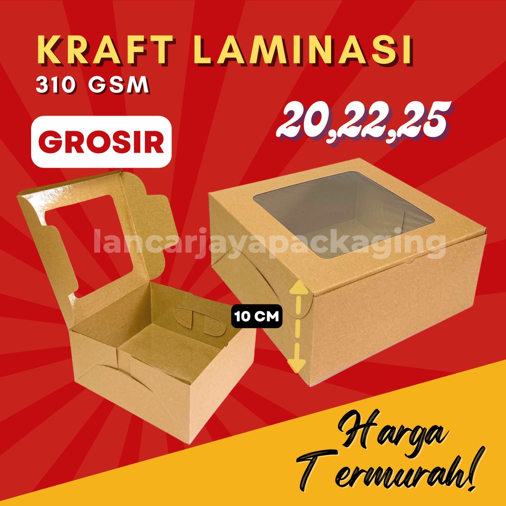 Jual Kotak Kue Box Tart Roti Chiffon Cake Kraft Laminasi 20x20x10 ...