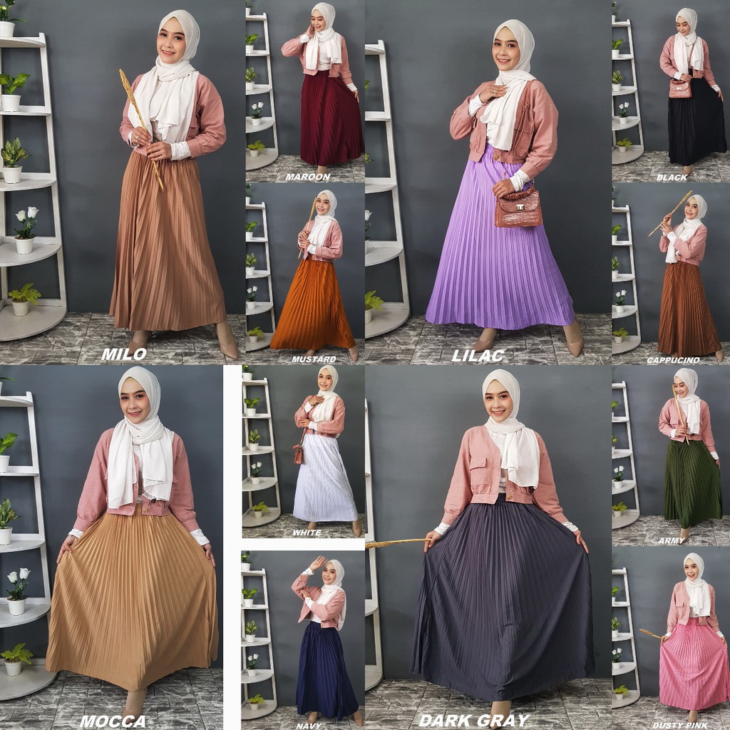 Jual Rok Plisket Hyget Premium Jumbo Tebal Panjang Mayung Lebar | Shopee Indonesia