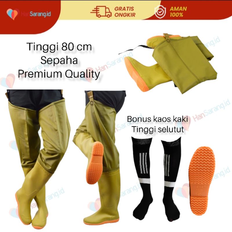 Jual sepatu boots pria karet panjang boot ke sawah ladang mancing 80 CM ...
