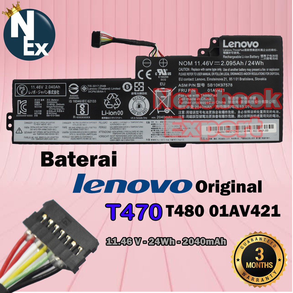 Jual Battery Original Lenovo Thinkpad T470 T480 01AV421 | Shopee Indonesia