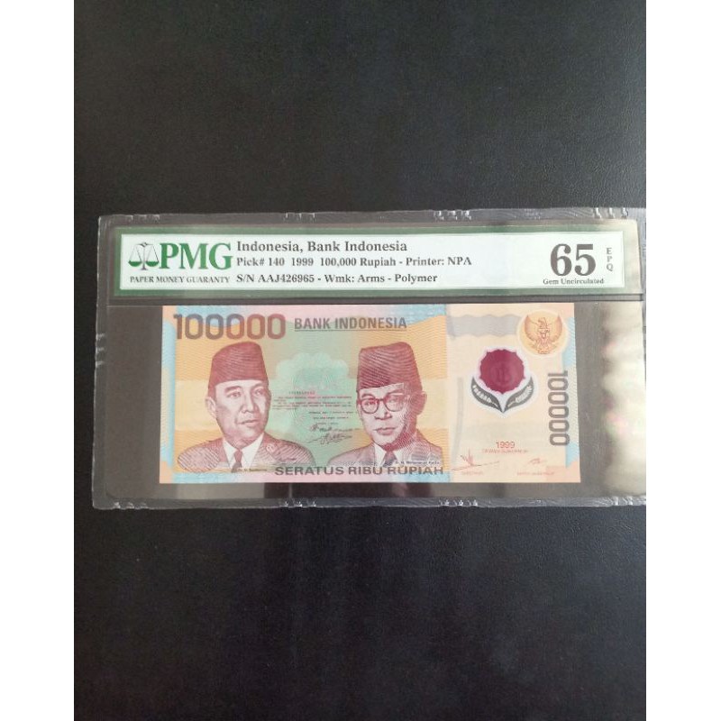 Jual Uang kuno soekarno polymer 100000 rupiah tahun 1999 pmg 65 ...