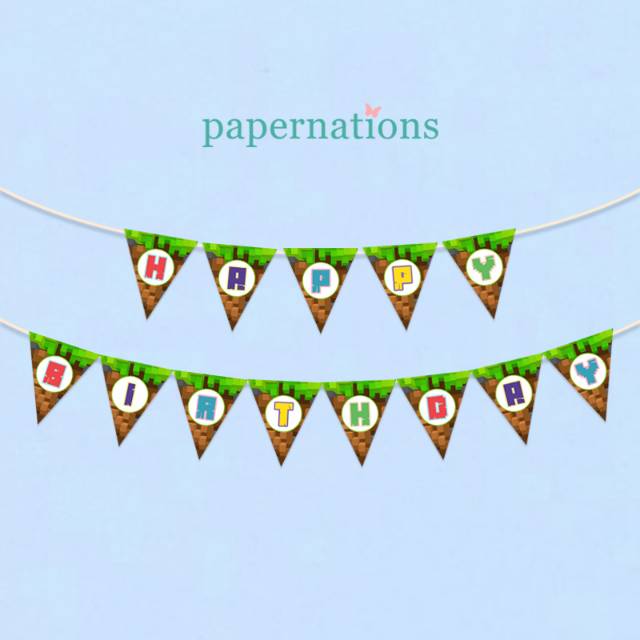 Jual Banner Happy Birthday Minecraft Colorful / Bunting Flag Minecraft ...