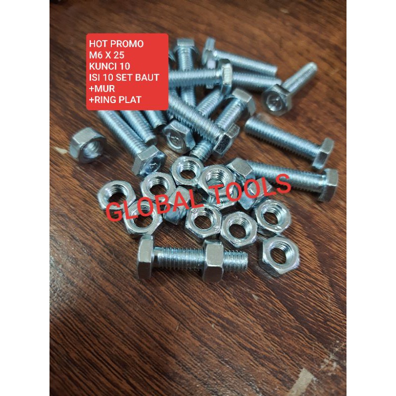 Jual baut mur m6 x 25 bmp 6x25 baut 1 inch baut 10 galvanis termurah ...