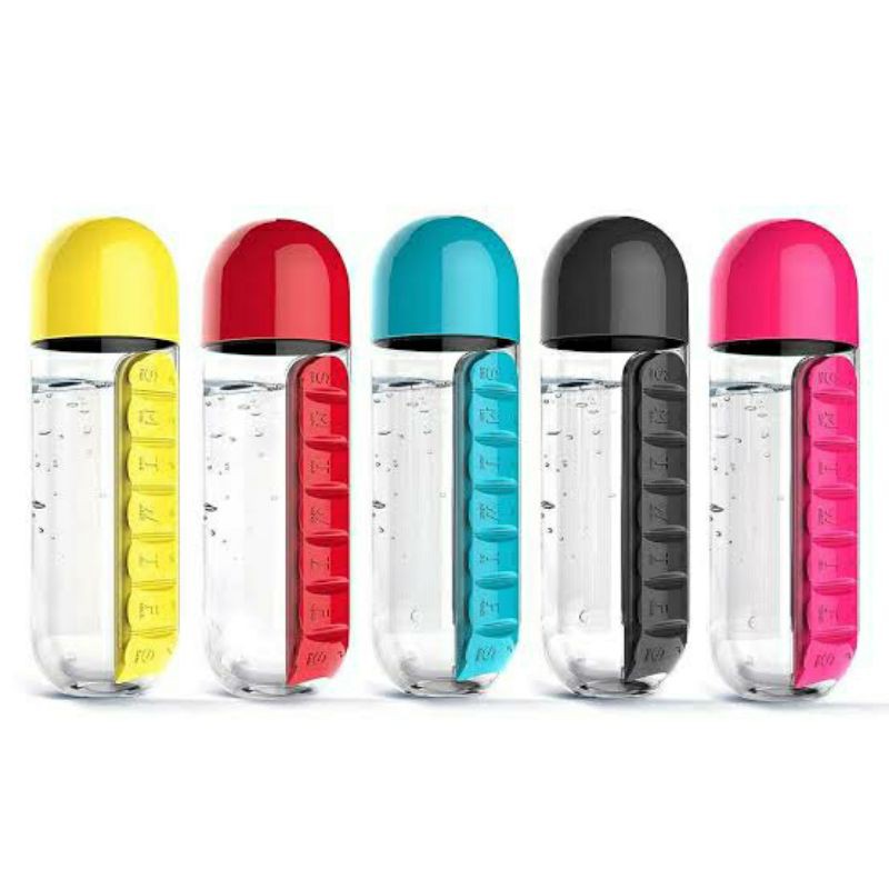 Jual BOTOL MINUM PIL TEMPAT OBAT 2 IN 1 MEDICINE PIL BOTTLE 600ML ...