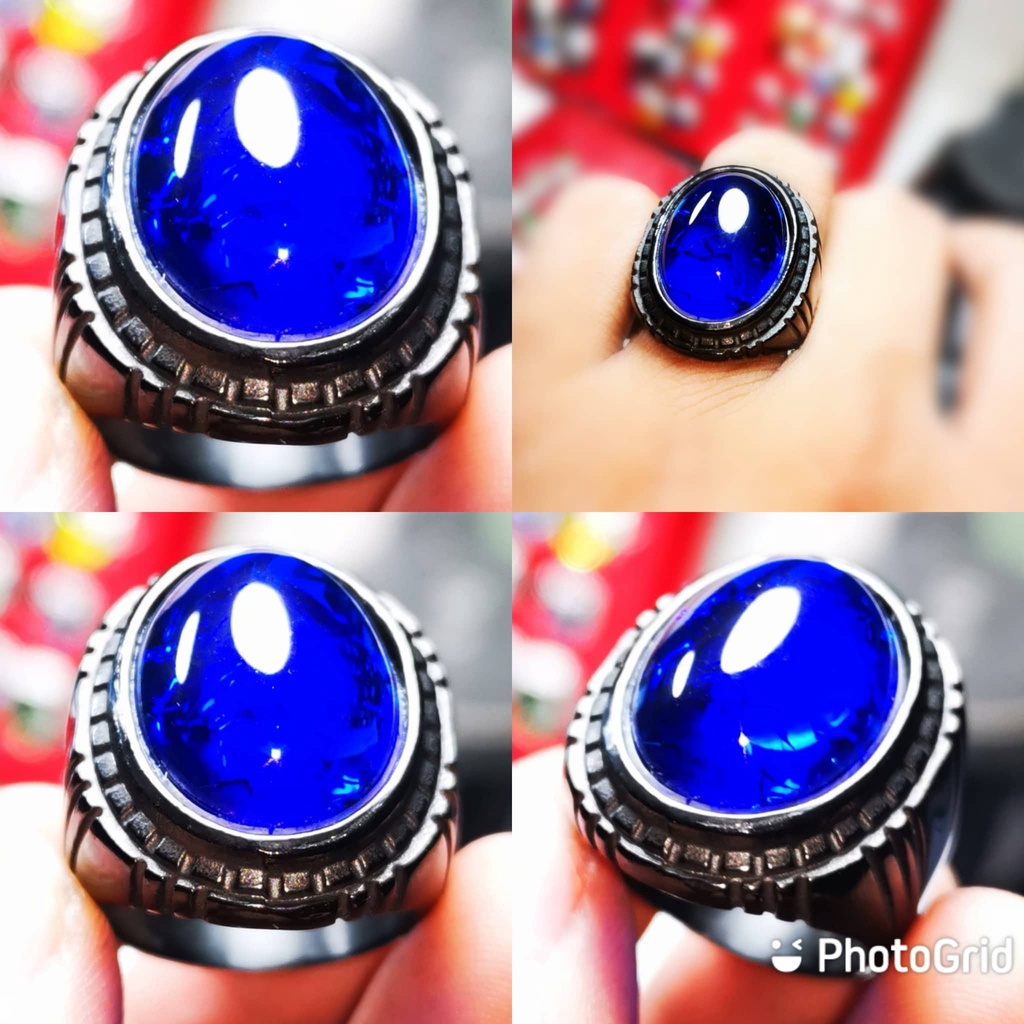 Jual Batu Permata Blue King Saffire Pecah Seribu Ring Hitam Titanium ...