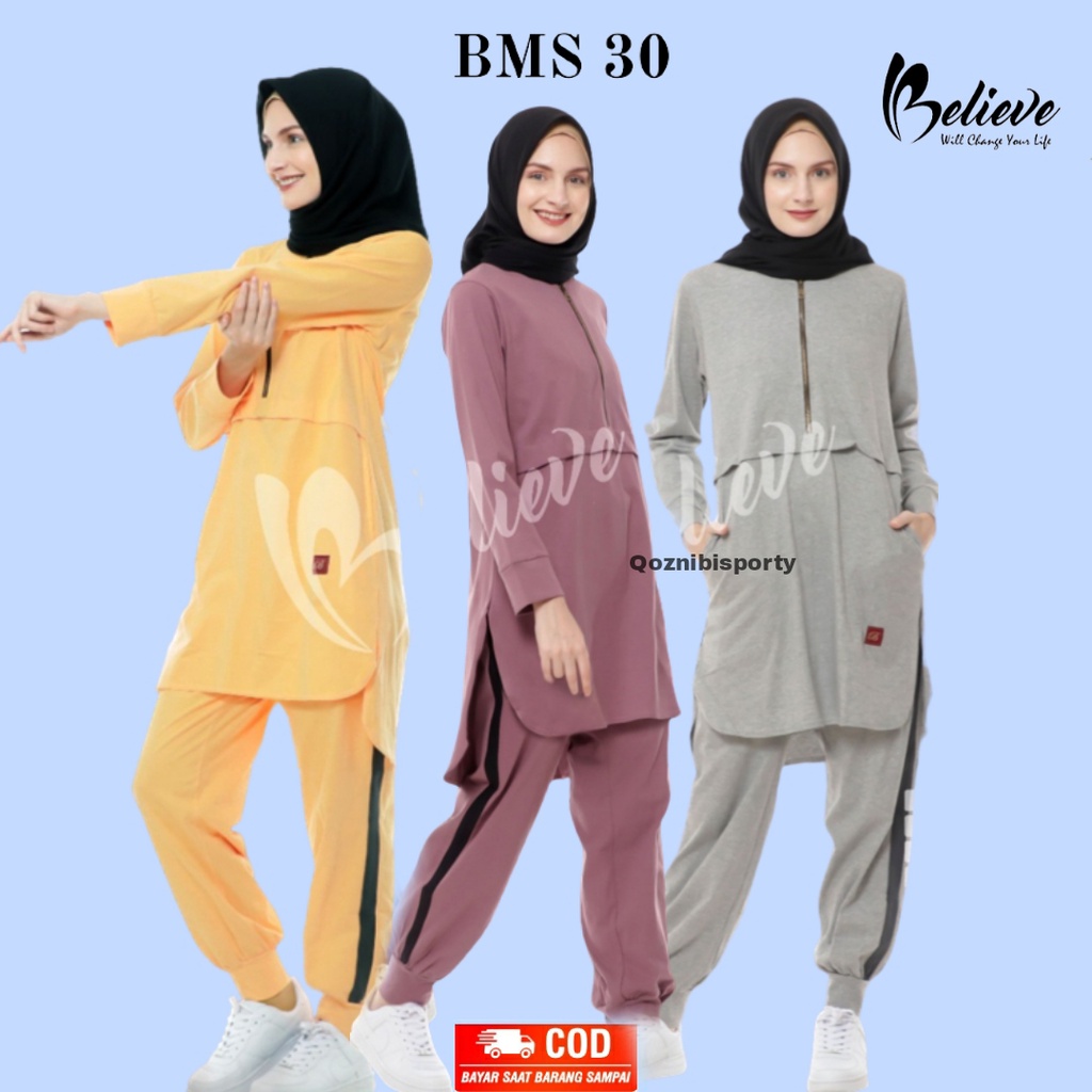 Jual Baju Olahraga Wanita Muslim Muslimah Syari Setelan Seragam Senam Jumbo Believe Stelan BMS ...