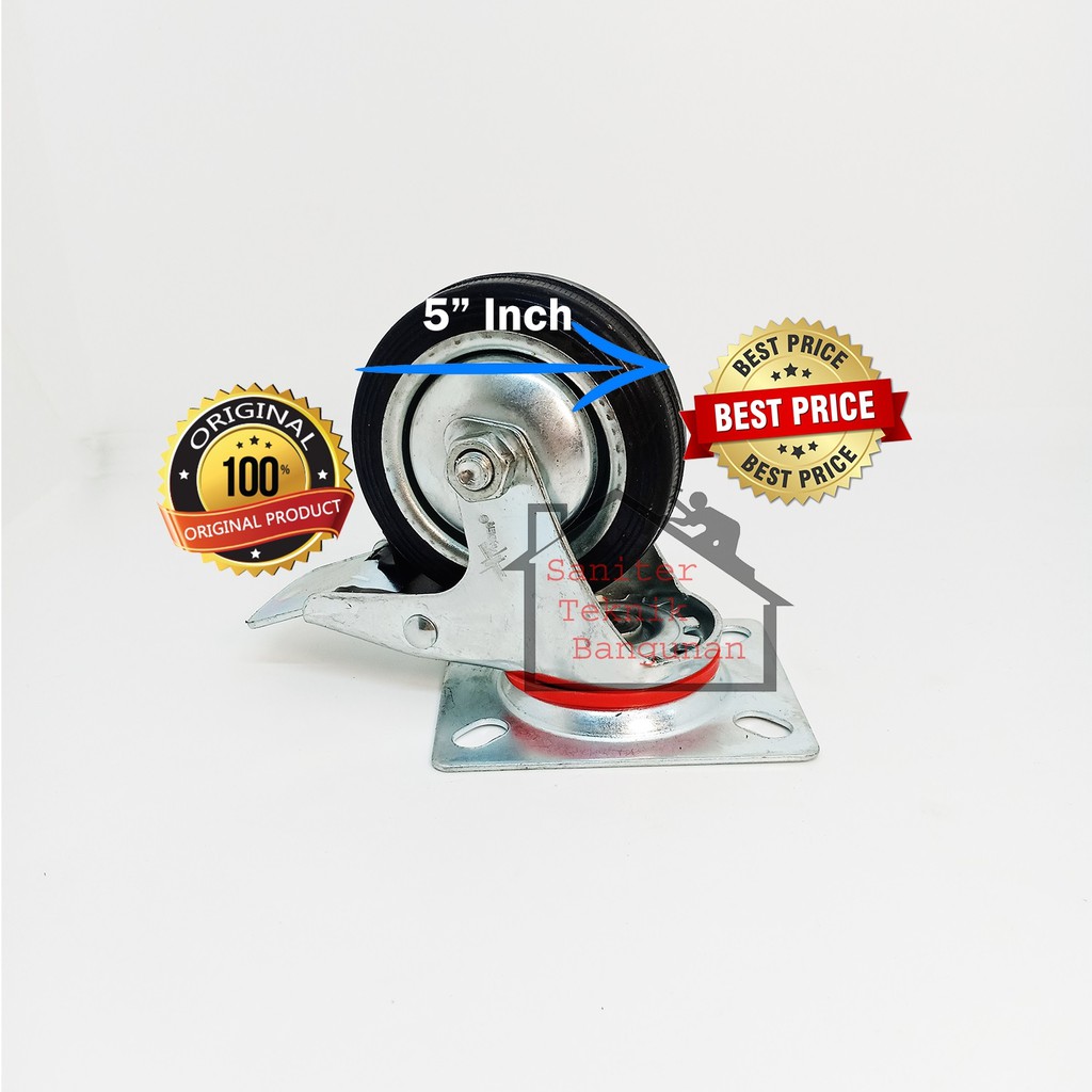 Jual RODA TROLLEY KARET REM 5" INCH HIDUP-RODA ETALASE TROLI TROLY-RODA ...