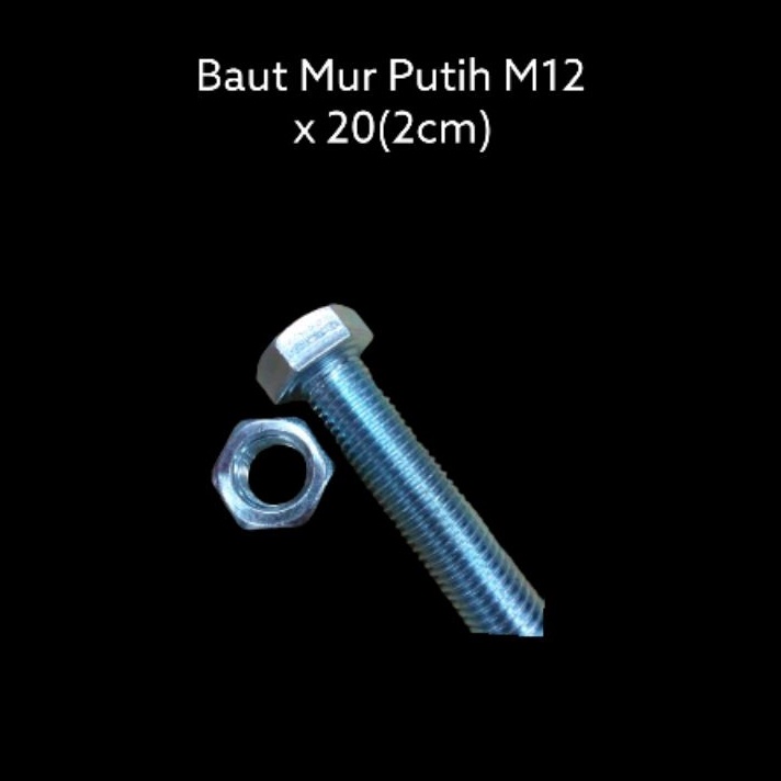 Jual Baut Mur Putih M12 x 20(2cm) Dijual Per Pcs | Shopee Indonesia