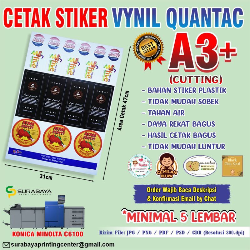 Jual CETAK STIKER VINYL QUANTAC + CUTTING UKURAN A3+ | Shopee Indonesia
