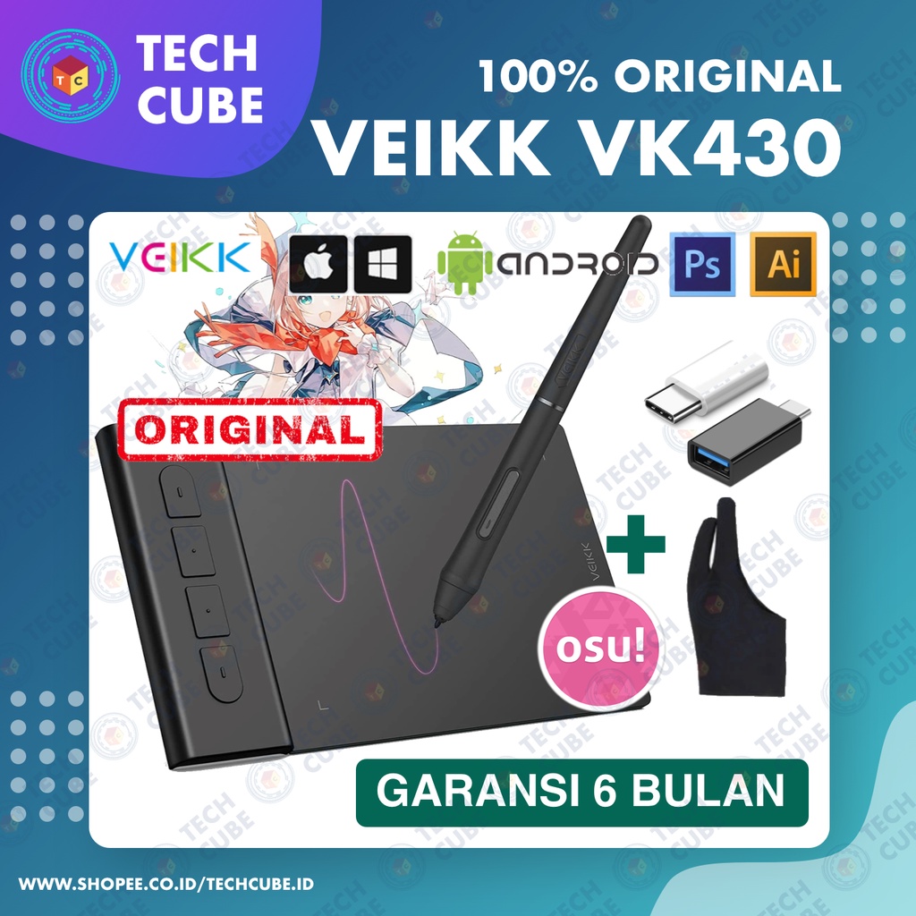 Jual VEIKK VK430 Digital Graphic Drawing Pen Tablet OSU Altr S640 VK640 ...