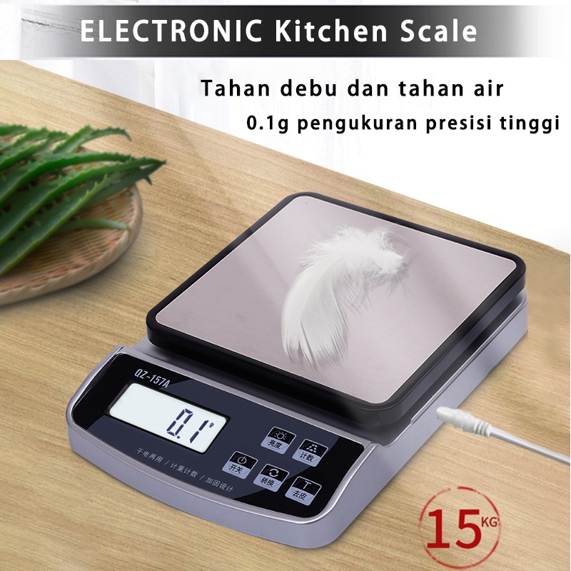 Jual QZ-157A Timbangan Dapur Digital 15kg / 1 Gr Waterproof Electronic Kitchen Scale Meja Anti ...