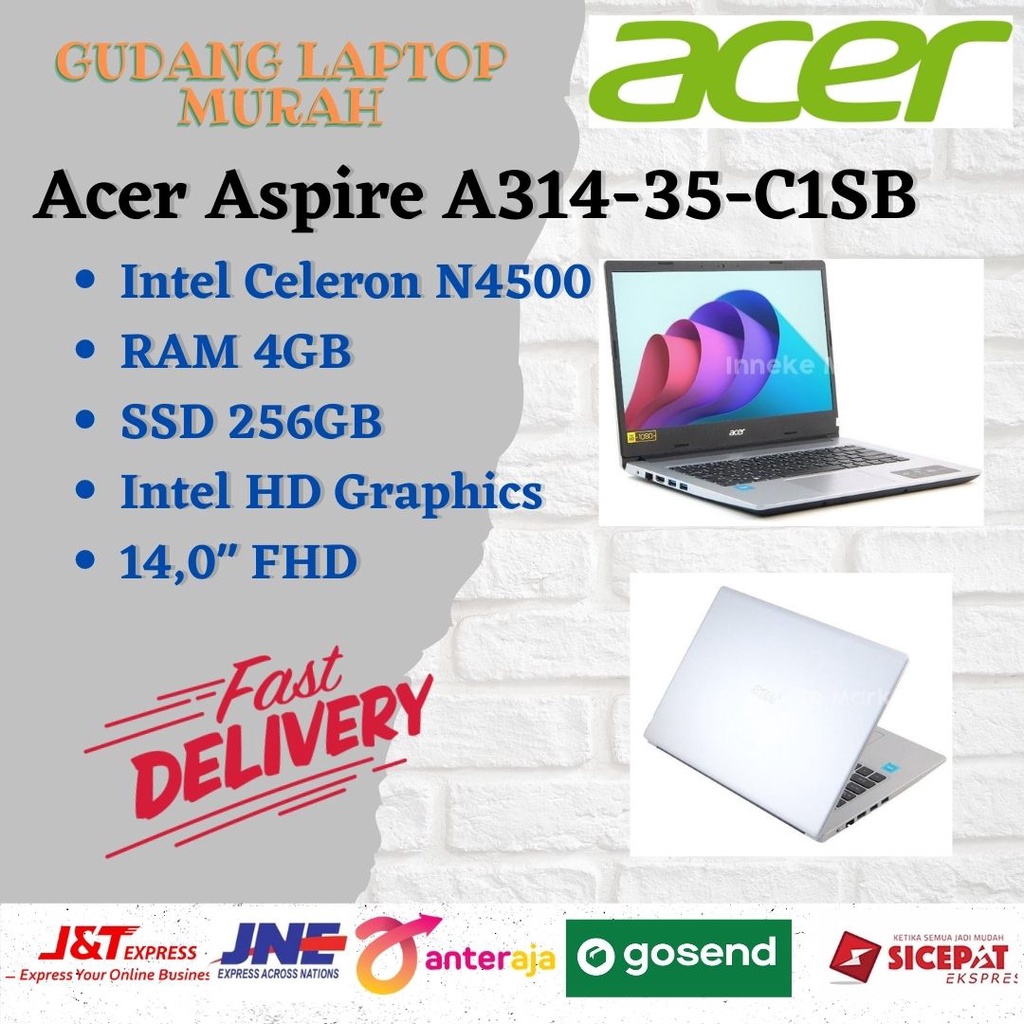 Jual Acer Aspire A314-35-C1SB Intel Celeron N4500 RAM 4GB SSD 256GB 14F"HD | Shopee Indonesia