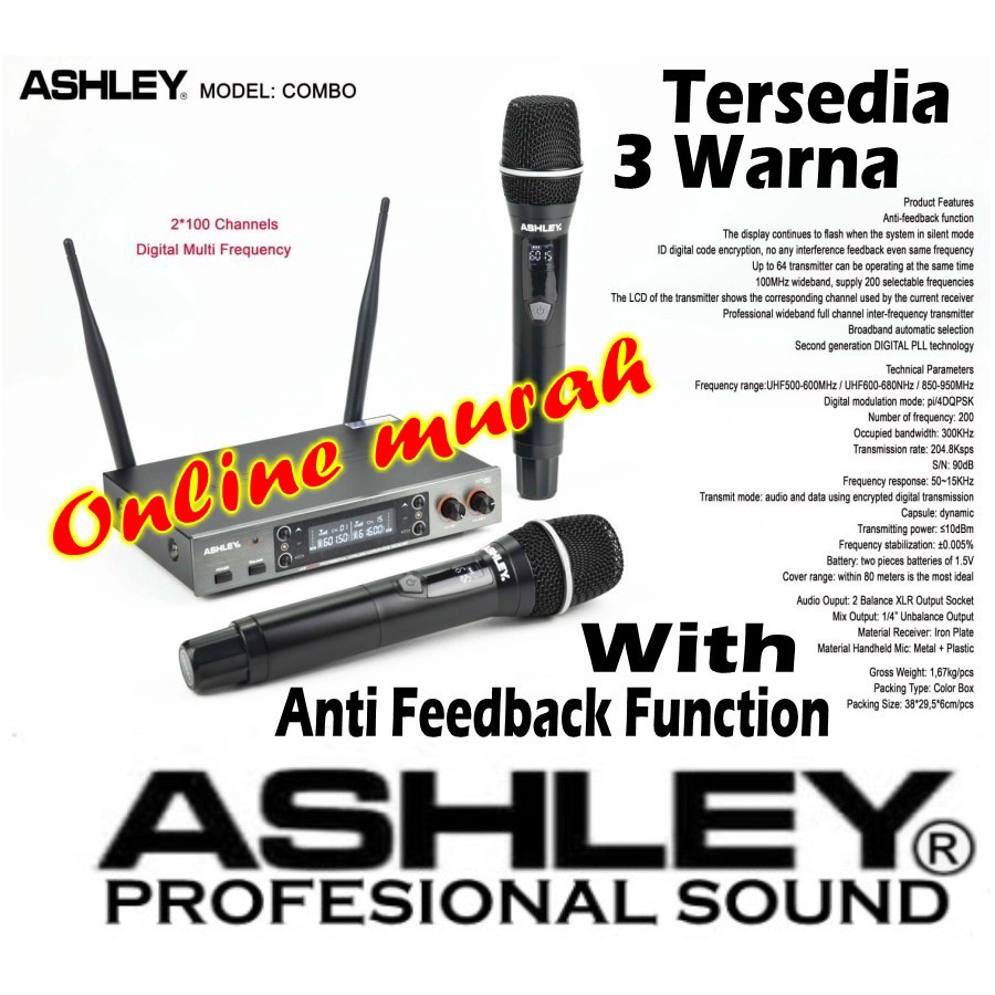 Jual mic ashley combo 3 warna with anti feedback garansi resmi original ...