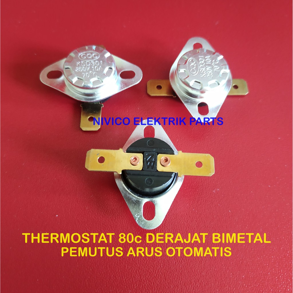 Jual Termostat / Thermostat Bimetal Sensor Suhu Pemutus Arus Otomatis 250v 10a 80c | Shopee ...