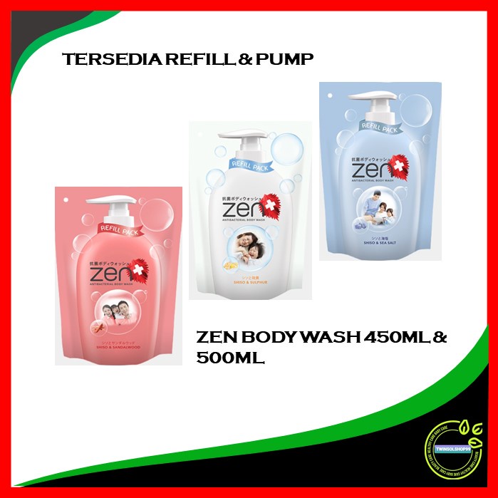 Jual Zen Sabun Cair Refill 450ml Anti bacterial Body wash Refill 400ml 500ml pump/SHISO ...
