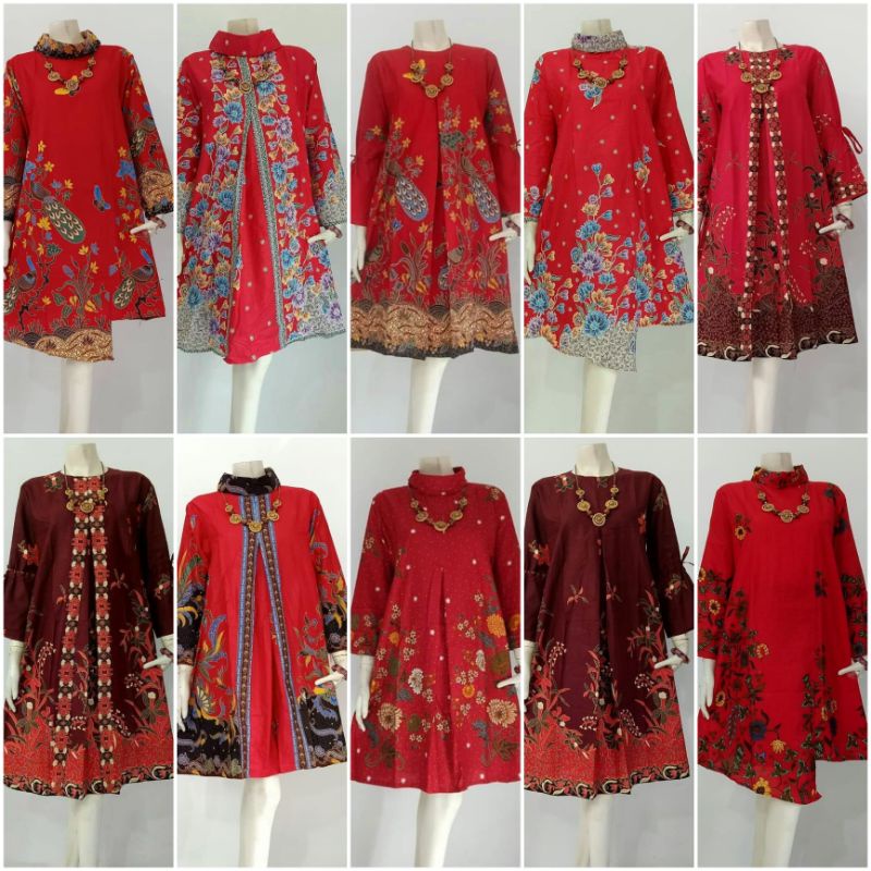 Jual TUNIK BATIK Unggul jaya Cibulan warna merah maroon LD 105 & LD 120 ...
