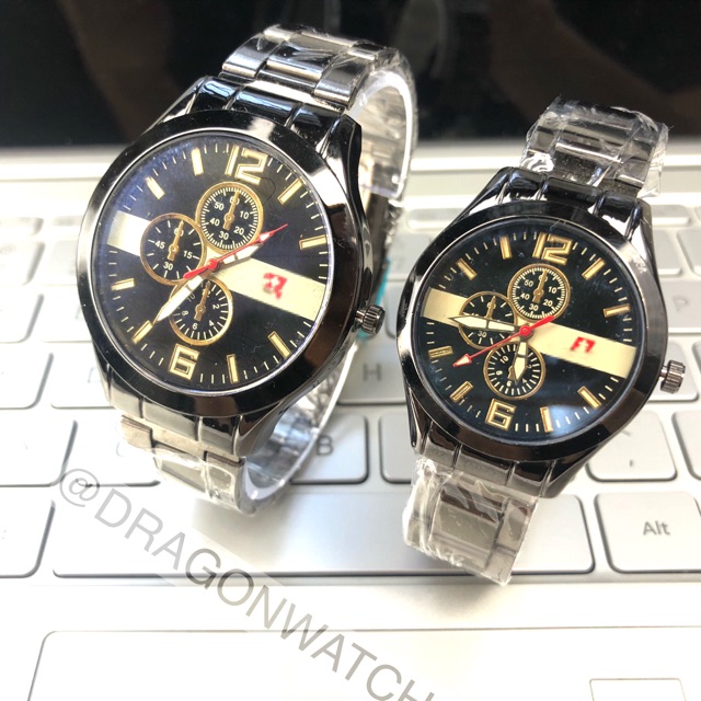 Jual [Ready Stock]Jam tangan rantai hitam couple kaca biru s1074 ...