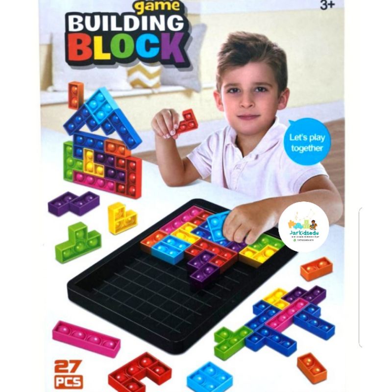 Jual Mu10 Mainan Edukasi Anak Game Building Block Pop It tetris 26 pcs ...