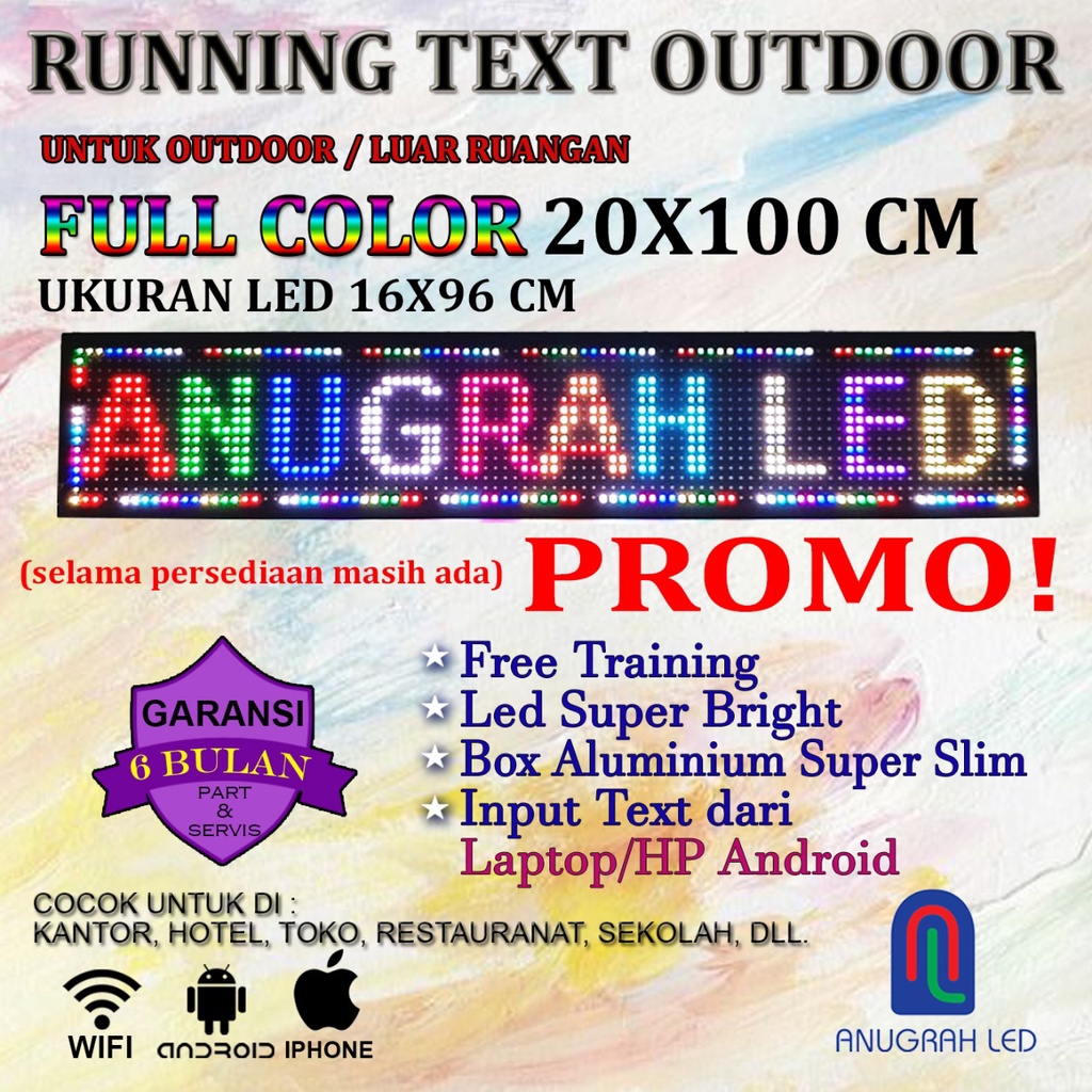 Jual LED RUNNING TEXT FULL COLOR OUT DOOR P 10 RGB SMD 16X96 CM ...