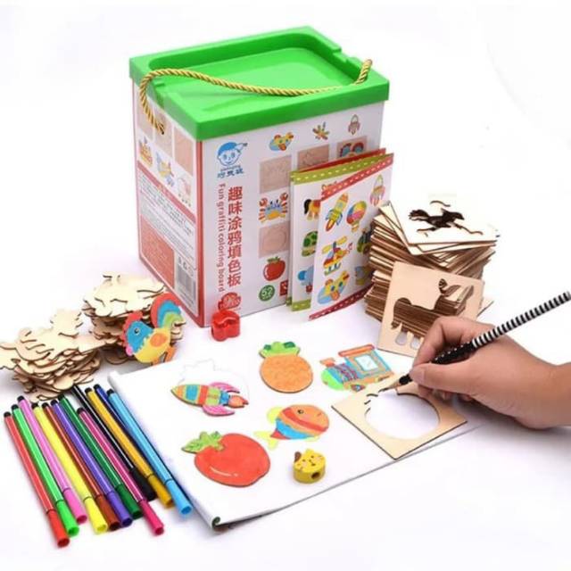 Jual Mainan edukasi anak kayu fun grafitti coloring board belajar ...