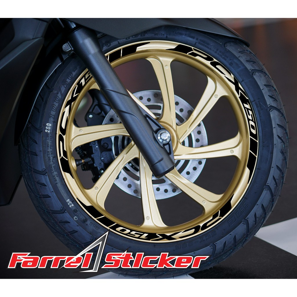 Jual stiker velg sticker velk PCX 150 gold HITAM | Shopee Indonesia