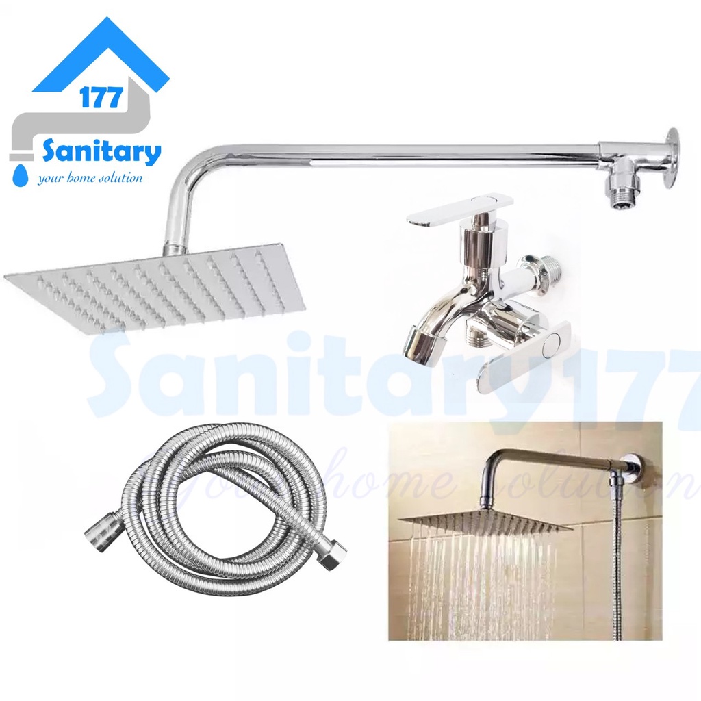 Jual PAKET Wall shower Rainfall stainless kotak 20cm complete + Pipa ...