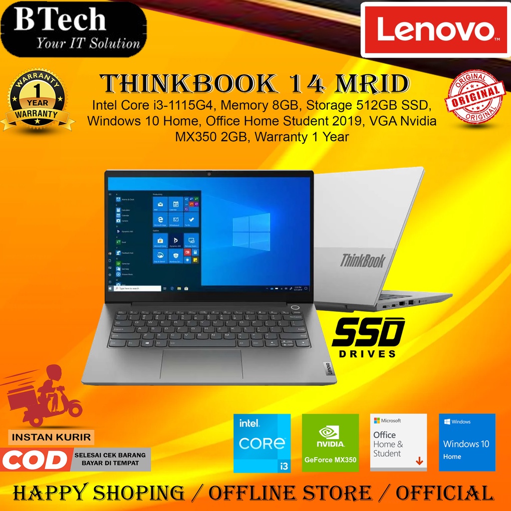 Jual Lenovo Thinkbook 14 MRID Core i3-1115G4 8GB 512GB SSD VGA W10H+OHS ...