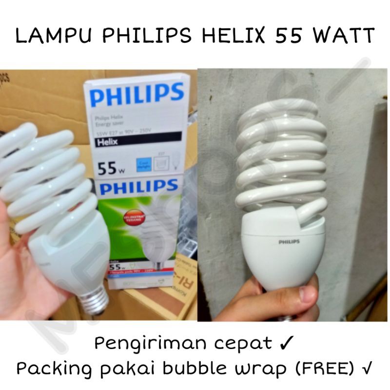 Jual LAMPU PHILIPS HELIX PUTIH SPIRAL TORNADO 55 WATT-PACKING FREE BUBBLE WRAP | Shopee Indonesia