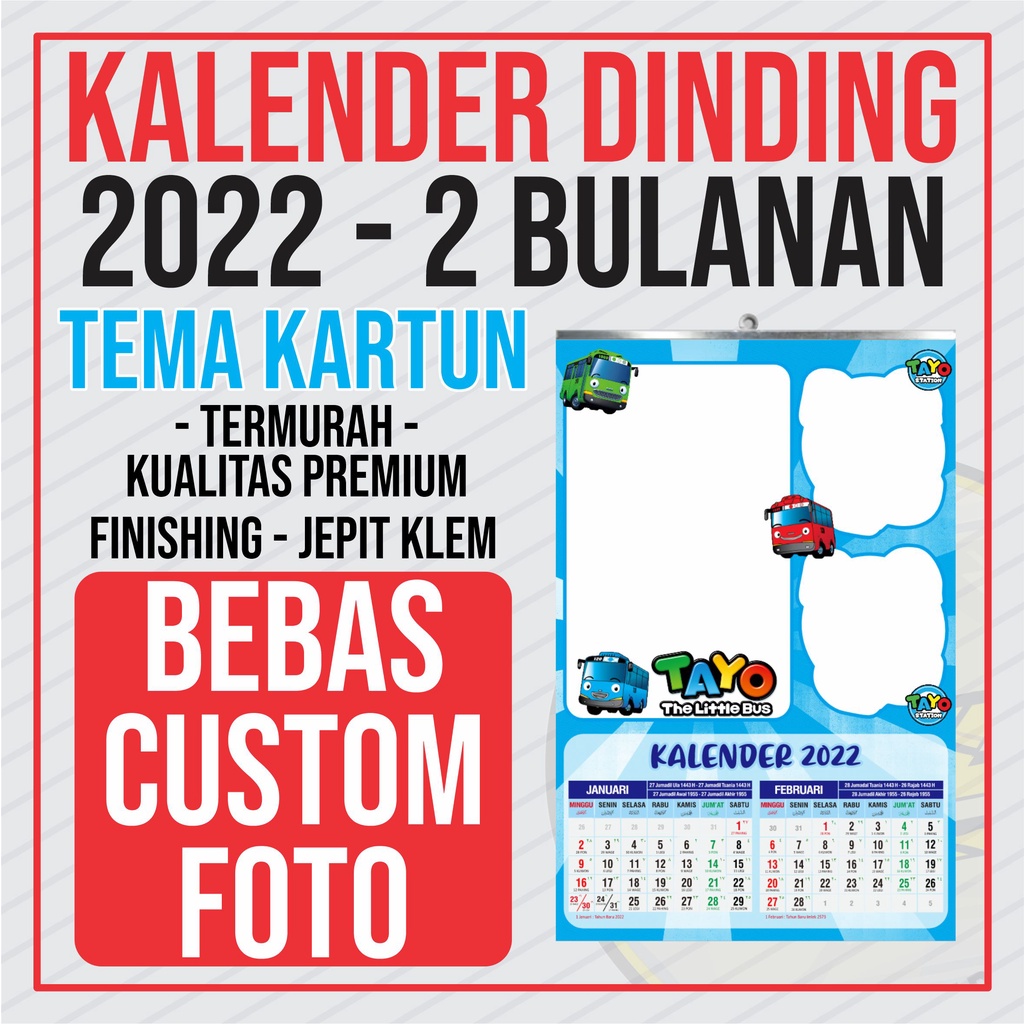 Jual KALENDER 2022 - DINDING 2 BULANAN - MURAH BISA CUSTOM FOTO BEBAS ...