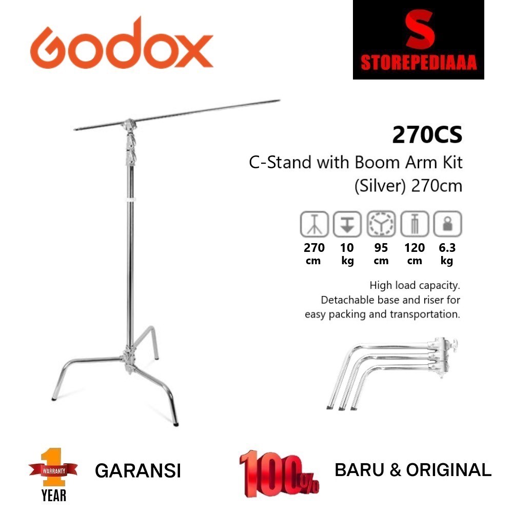Jual Godox 270CS C-Stand with Boom Arm Kit Silver Light Stand 270cm 270 ...