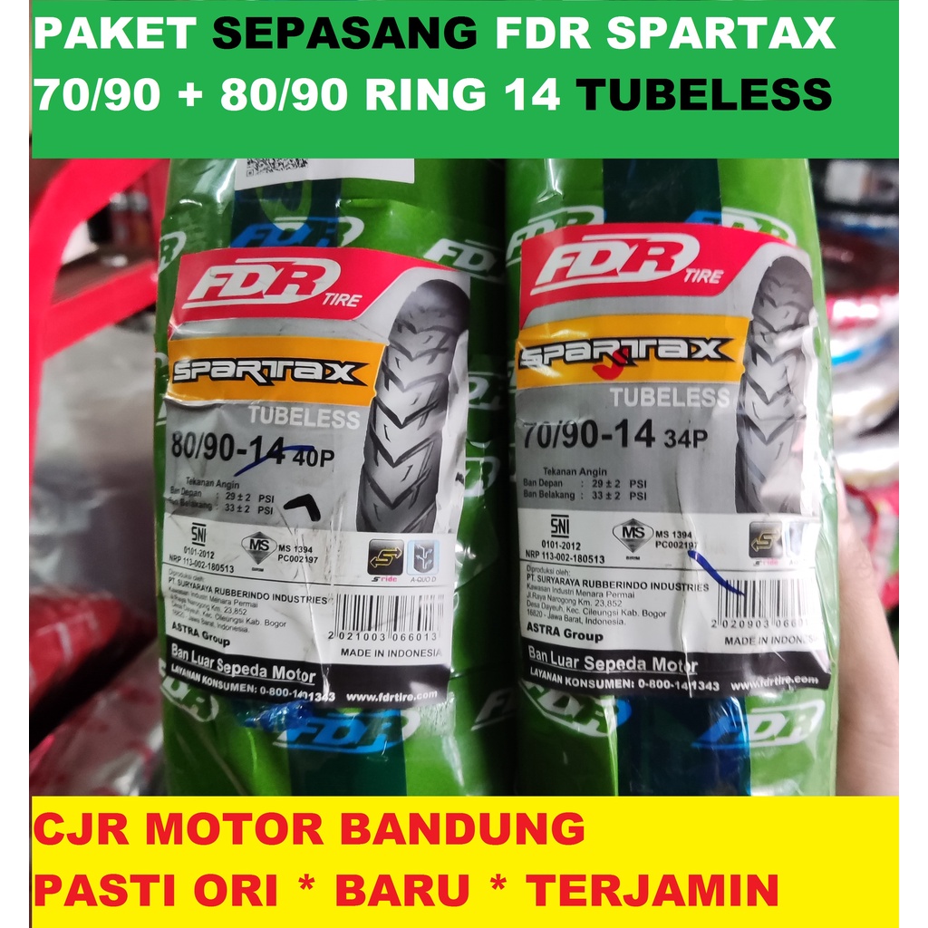 Jual PAKET 2 Ban TUBELESS FDR Spartax 70 90 & 80 90 ring 14 ban motor ...