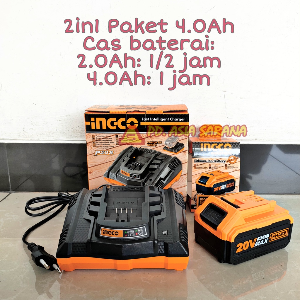 Jual PAKET Baterai 4.0Ah FBLI2002 Rapid Fast Charger FCLI2003 INGCO ...