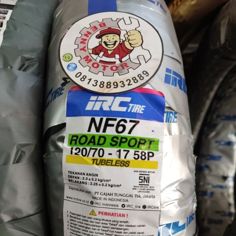 Jual Ban Tubles 120/70-17 IRC NF 67 / NF67 PRODUKSI 2024 Vixion NFL, CB150R, CB150, Verza, Supra ...