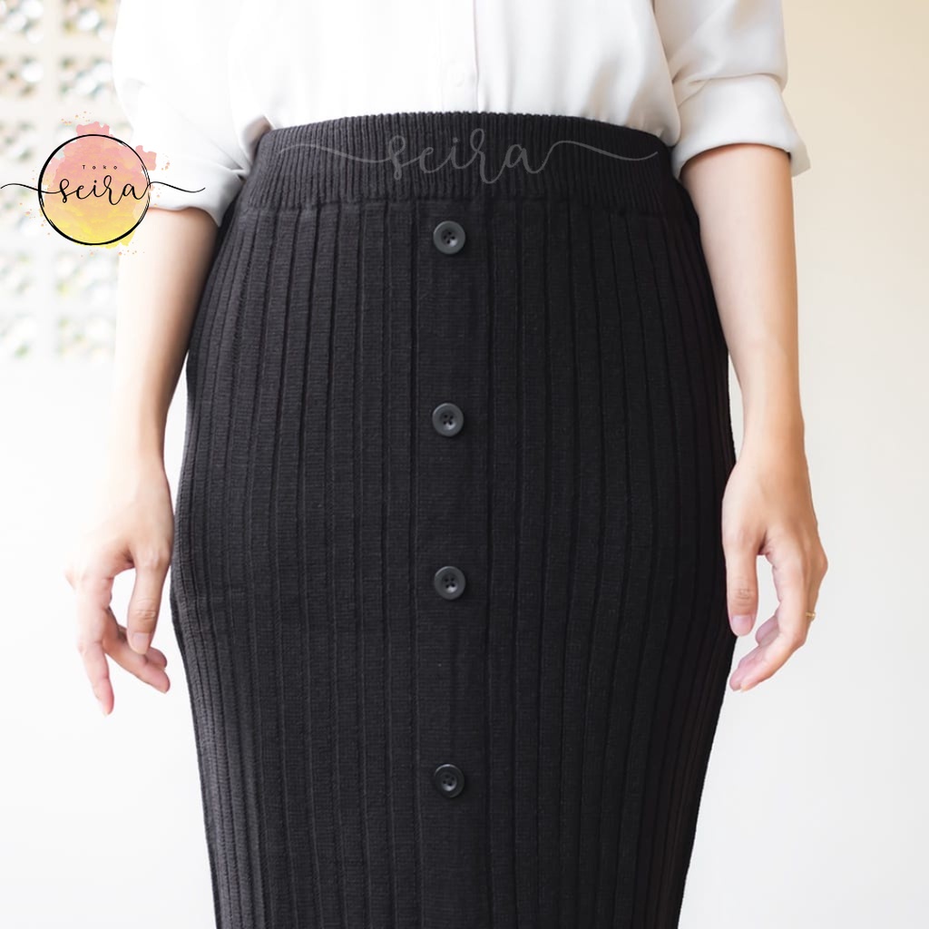 Jual [BISA COD] Rok Span Rajut Kancing Premium / Rok Maxi Kancing Depan ...