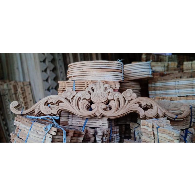 Jual UKIRAN JEPARA MAHKOTA TULIP 13x60cm/Ornamen ukir tempel kayu ...