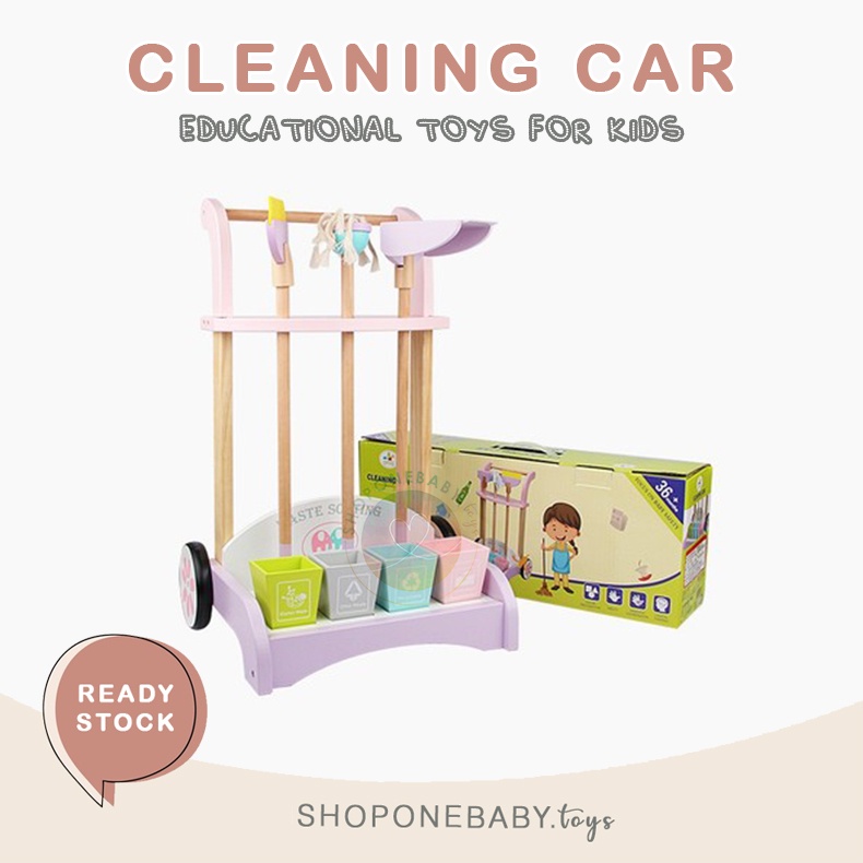 Jual INSTAN Children's Wooden Cleaning Tools Trolley Set Toys Pretend ...