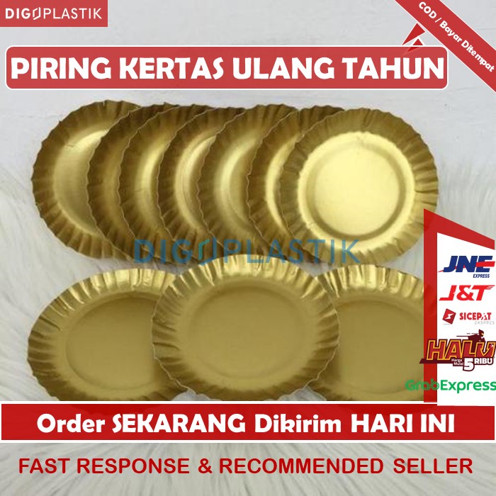 Jual 1 LUSIN PIRING EMAS MAS ULANG TAHUN, PIRING KERTAS ULANG TAHUN, PIRING KUE, PIRING KECIL ...