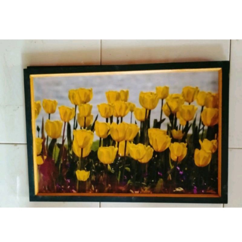 Jual Lukisan cetak hiasan dinding gambar bunga warna kuning plus ...
