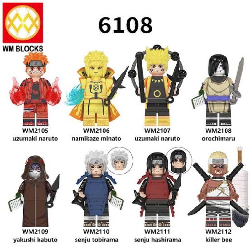 Jual mainan minifigure naruto wm2105-2112 leg0 ninja edukasi brick blok ...