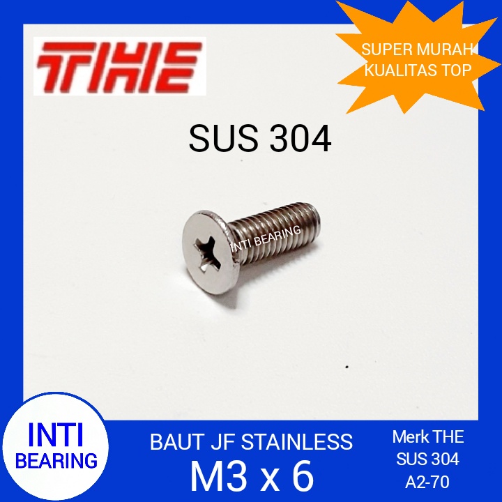 Jual BAUT JF STAINLESS M3 x 6 JF+ SS SUS 304 M3x6 BAUT KEPALA OBENG + FLAT HEAD BOLT MACHINE ...