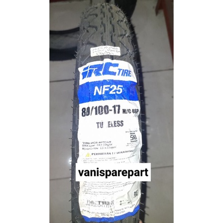Jual BAN LUAR DEPAN 80/100-17 TUBLESS IRC NF25 TUBLESS UNTUK MOTOR MEGA ...